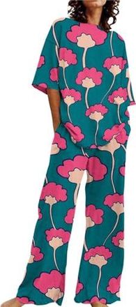 Generic Dormir et Loungewear Pyjama long pour femme &Eacute;l&eacute;gant Art Floral Imprim&eacute; Pyjama douillet Combinaison dint&eacute;rieur Deux pi&egrave;ces Baggy V&ecirc;tements de nuit Gran