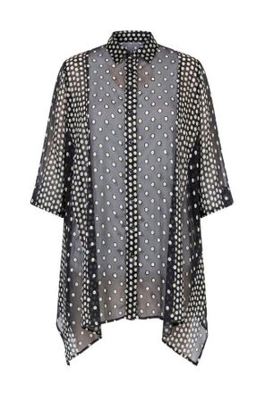 Ulla Popken Longbluse Longbluse Ausbrenner Hemdkragen 3/4-Arm Zipfelsaum