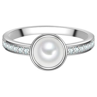 Trilani Ring - Sterling Silber Ring Zirkonia Muschelkernperle - Gr. 50 - in Silber - f&uuml;r Damen