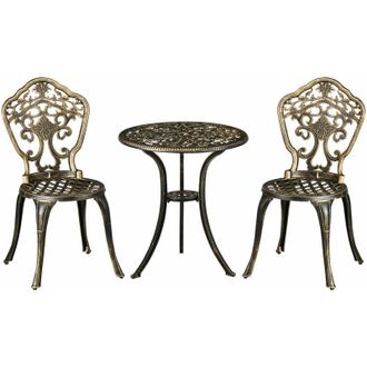 OUTSUNNY Ensemble bistrot de jardin 2 personnes 3 pi&egrave;ces aluminium aspect fer forg&eacute; bronze vieilli
