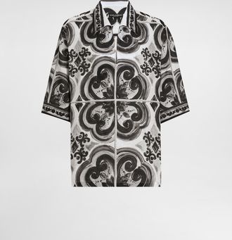 Dolce & Gabbana Hawaiihemd Aus Leinen Mit Majolika-print - Mann Hemden Mehrfarbig 41