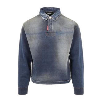Dsquared2 Homme, Vestes, Bleu, Taille: L Polo Manches Longues En Maille Effet Denim