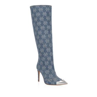 Philipp Plein Femme, Chaussures, Bleu, Taille: 39 EU Bottes basses en denim Monogram Strass