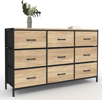 IDMarket Kommode mit 9 Schubladen aus Stoff Utah 115 cm Aufbewahrungsm&ouml;bel Industriedesign