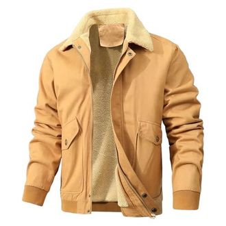 Generic Veste dhiver chaude et décontractée en polaire de coton avec fermeture éclair et col montant pour homme, kaki, XL