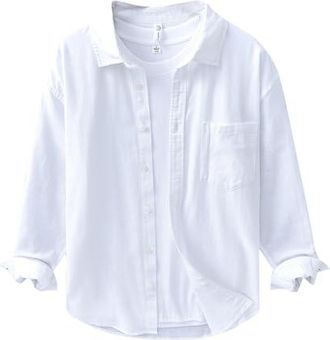 Generic Chemise d&eacute;t&eacute; en lin boutonn&eacute;e pour homme - Chemise d&eacute;t&eacute; en lin - Chemise de loisirs &eacute;l&eacute;gante - Pour lext&eacute;rieur - Coupe droite - Chemise de loisirs, Bl