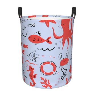 Generic Niedlicher Cartoon-Oktoplasma-Krabben W&auml;schekorb Rund Korb Aufbewahrung Mit Henkel W&auml;schebeh&auml;lter F&uuml;r Kleidung Kuscheltier Badezimmer