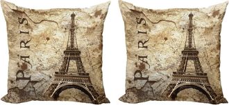 Abakuhaus Eiffelturm Kissenbezug Set (2Stück), Eiffelturm auf Grunge Wand, doppelseitiges Digitaldruckdekor mit Reißverschluss, 45 cm, Beige Braun