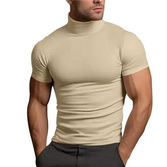 Generic T-shirt moulant &agrave; manches courtes pour homme - T-shirts de sport &agrave; col montant - T-shirt dentra&icirc;nement anti-humidit&eacute; - Confortable et respirant - Coul