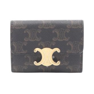 Celine Pre-owned Triomphe Leather PVC Trifold Wallet - Femme - Pre-owned - Brun - Taille: ONE Size