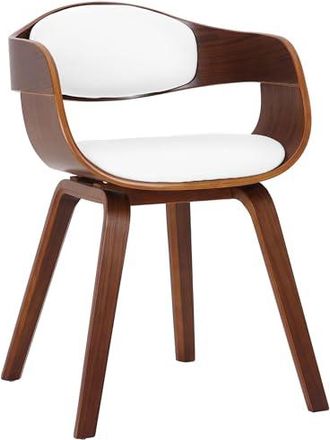 Clp Chaise Retro Kingston en Similicuir I Chaise De Salle A Manger avec Accoudoirs I Si&egrave;ge Et Dossier Rembourr&eacute;s I Pi&eacute;tement en Bois, Couleur:Noyer/Blanc