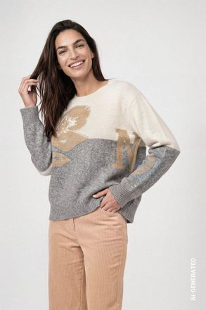 Monari Strickpullover Pullover Intarsie + Schmuck Regular fit mit Blumendetails