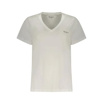 Pepe Jeans London Femme, Tops, Blanc, Taille: 44 FR T-shirt &agrave; col en V
