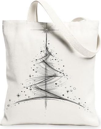 Generic Sacs fourre-tout en toile darbre de No&euml;l, sacs &agrave; provisions r&eacute;utilisables, sacs &agrave; provisions r&eacute;utilisables, l&eacute;gers et lavables pour lhiver, blanc, 13x