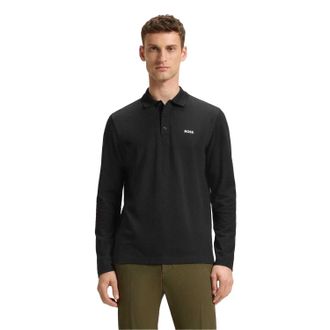 HUGO BOSS Plisy Poloshirt f&uuml;r Herren, Lang&auml;rmlig (Schwarz)