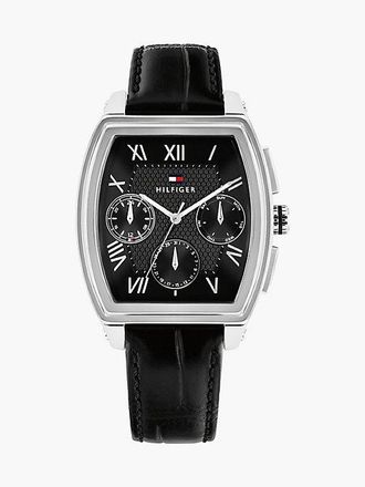 Tommy Hilfiger Montre &agrave; cadran carr&eacute; et bracelet en cuir noir