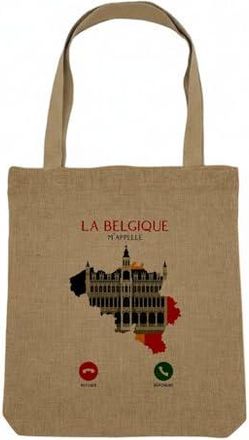 Fabulous Sac Shopping Tote Bag Aspect Lin - La Belgique MAppelle Voyage Patrimoine Culture - Sac de Courses Toile Epaisse 360g Beige Naturel Cabas Port&eacute; Epaule