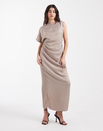 Asos Robe longue drap&eacute;e &agrave; encolure bateau - Noir-Brown