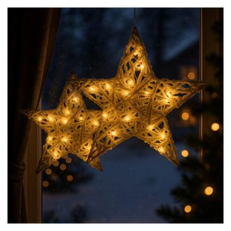 Com-Four 2er Set k&uuml;nstliche Weihnachtssterne 30 cm & 40 cm - Sterne mit Kunstschnee, LED-Beleuchtung & Timer - stimmungsvolle Weihnachtsdeko f&uuml;r Innenbereich (