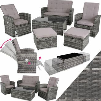 TecTake Canap&eacute; de jardin Lounge en rotin Avec cadre aluminium gris