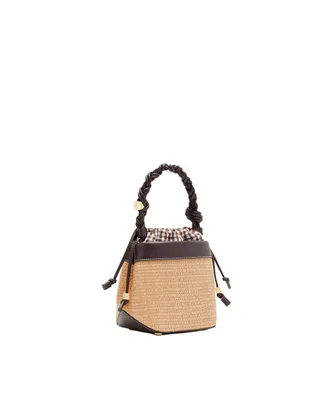 Ganni Womens Bucket Bag Bou Raphia Seal Brown Polyurethane Handbags Hand