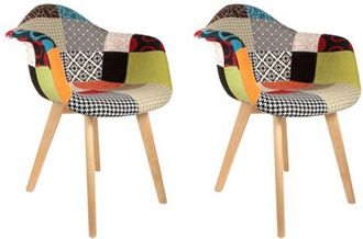 The Home Deco Factory The HD3096 Sessel, skandinavisch, Patchwork, Holz + Polyester, Mehrfarbig, 62 x 60,5 x 86 cm, 2 Stück