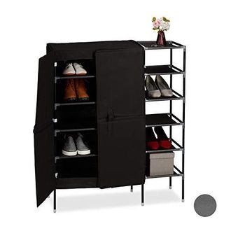 Relaxdays Schuhschrank Stoff, 5 Ebenen, Flur & Schlafzimmer, Stecksystem, Textil Schuhregal, HBT: 105x88x30 cm, schwarz