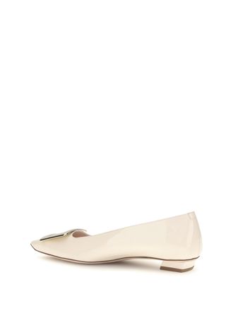 Roger Vivier Womens Ballerinas Belle Vivier Patent Leather White Calf Pumps High Heel Shoes