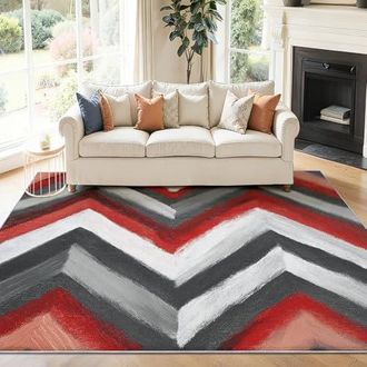 Generic Tapis Rond Salon 80 x 150 cm, Lavable Antid&eacute;rapant Tapis, Abstrait G&eacute;om&eacute;trique &Agrave; Chevrons &Agrave; Rayures Imprim&eacute; Carpette pour la Chambre la Salle &agrave; Manger