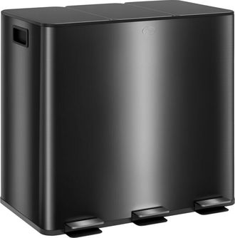 HOMCOM Homcom - Poubelle manuelle tri selectif 3 bacs capacit&eacute; totale 45L acier inox. bross&eacute;