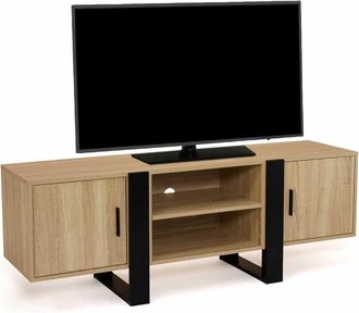 IDMarket TV-Bank, 140 cm, Phoenix, 2 Türen, Holz und Schwarz