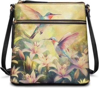 Coloranimal Sac &agrave; bandouli&egrave;re pour femme en cuir synth&eacute;tique l&eacute;ger avec sangle r&eacute;glable, Lily Colibri