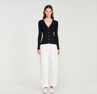 Sandro Cardigan côtelé à boutons fantaisie