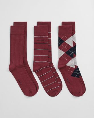 GANT Herren 3er-Pack Socken Argyle & Streifen (43-45) PLUMPED Rot