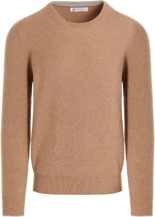 Brunello Cucinelli Homme, Pulls, Beige, Taille: 3XL Pull ras du cou en cachemire à côtes anglaises
