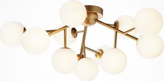Maytoni Maytoni Dallas Plafonnier globe moderne &agrave; 12 lumi&egrave;res dor&eacute;, abat-jour cognac, G9