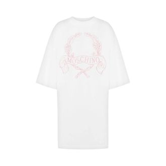 Moschino Femme, Robes, Blanc, Taille: 40 FR Robe Oversize en Coton Lourd Laurel Crown