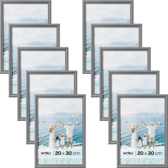 Woltu Bilderrahmen 20x30cm 10er Set Fotorahmen Holzrahmen mit Passepartout, zum vertikalen oder horizontalen Aufhängen/Aufstellen, Posterrahmen Collage Wand