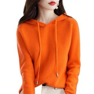 Generic Chandails en cachemire confortables pour femmes à manches longues en tricot à capuche léger en laine pour lautomne et lhiver, Orange, XXL