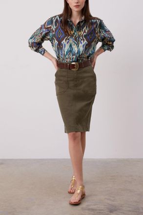 Gerard Darel Jupe droite en coton stretch - BERENGERE - Vert Kaki