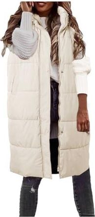 Generic Manteau dhiver sans manches long &agrave; capuche chaud avec poches pour femme Veste dext&eacute;rieur matelass&eacute;e, blanc, XXL