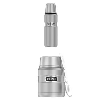 Thermos STAINLESS KING BEVERAGE BOTTLE 0,47l, stainless steel, Thermosflasche, 12h heiß/24h kalt + THERMOS STAINLESS KING FOOD JAR 0,47l, stainless steel, The