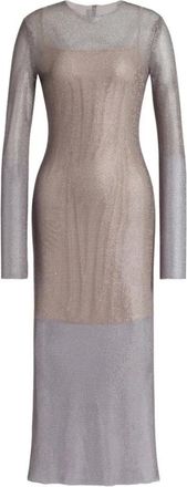 Alberta Ferretti Femme, Robes, Gris, Taille: 36 FR Crystals Net Midi Dress