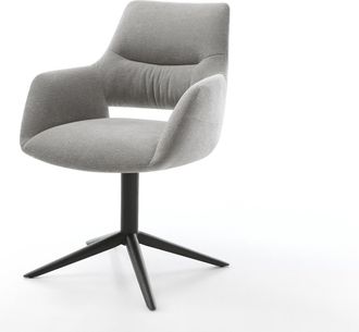 DELIFE Drehstuhl Yago-Flex mit Armlehnen Strukturstoff Soft Grau Fußkreuz Schwarz 360° drehbar Wippfunktion Taschenfederkern, Esszimmerstühle