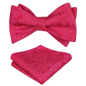 Alizeal Herren Retro Paisley Selbst Fliege und Taschentuch Set, Rote Fuschia