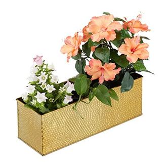 Relaxdays Jardinière, Pot, Plantes Herbes aromatiques métal, Bac à Fleurs Rectangle, doré, Fer, Or, 13,5 x 40 x 12,5 cm