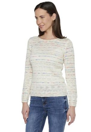 Koröshi Pull à manches longues et col rond chiné/blanc cassé pour femme Écru, or, S