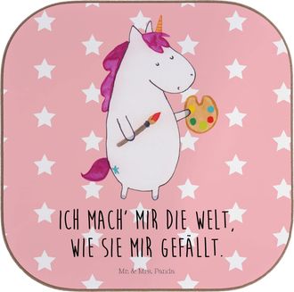 Mr. & Mrs. Panda Untersetzer Glas Einhorn Künstler - Geschenk, Unicorn, Coaster, Malen, Gläser, gläseruntersetzer, für, Tassen, Stift, Welt, Englisch, Tassenuntersetze