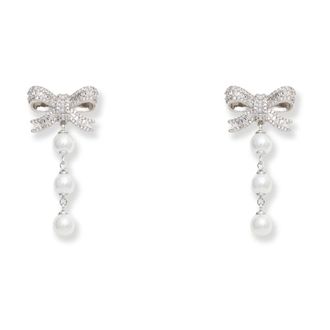 Self Portrait Femme, Accessoires, Gris, Taille: ONE Size Bow Faux-Pearl Earrings