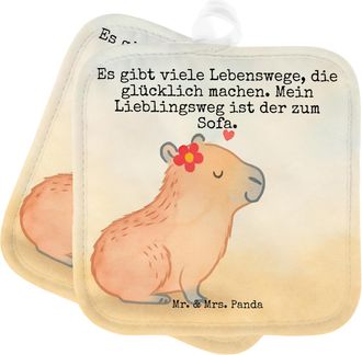 Mr. & Mrs. Panda Topfuntersetzer Capybara Blume Design - Geschenk, Topflappenset, Topflappen, Set, Lustige Spr&uuml;che, Topfhandschuhe, topfhalter